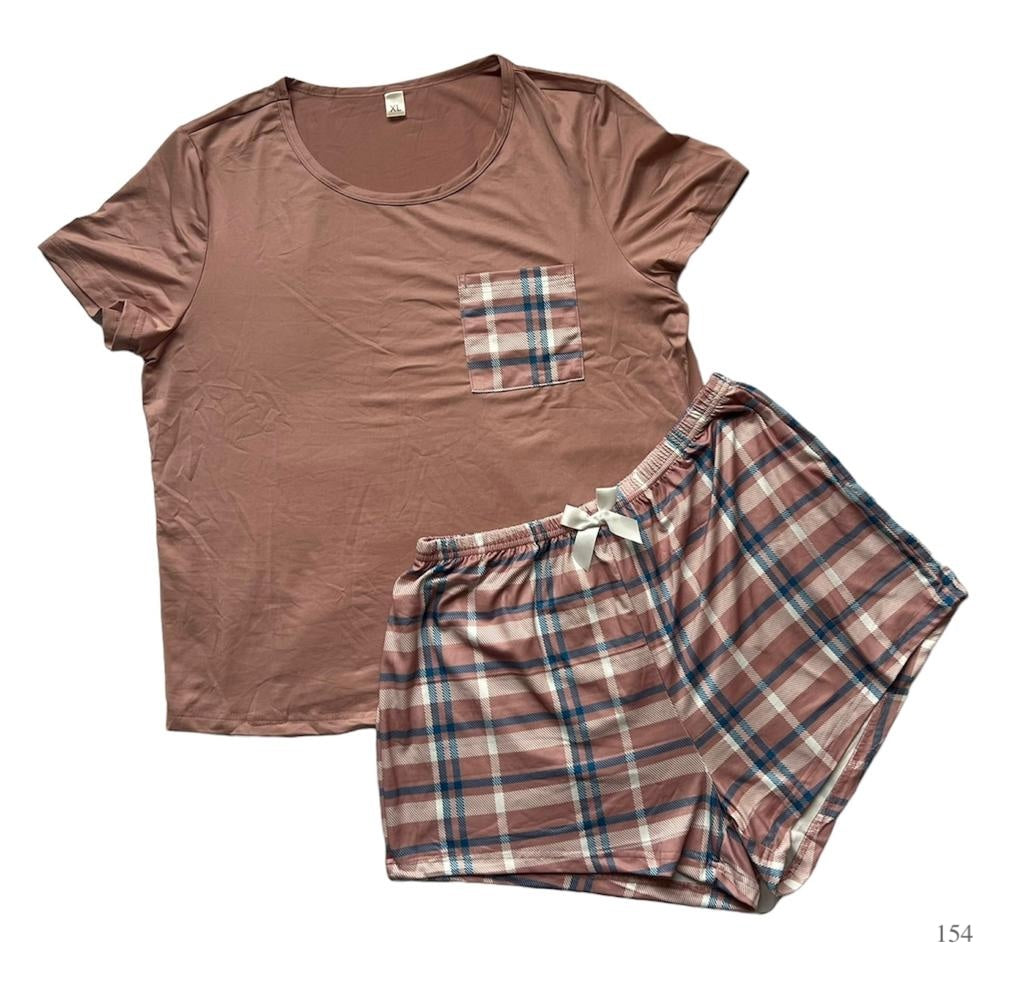 Pijama con short a cuadros – Negro Mate Lencería